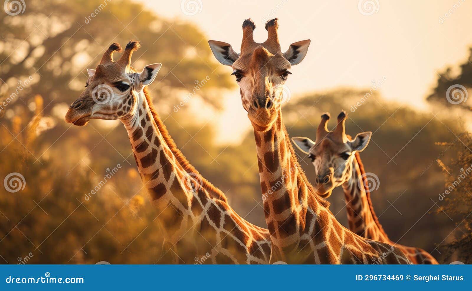 Three Giraffes Standing in the Grass with Trees in the Background, AI ...