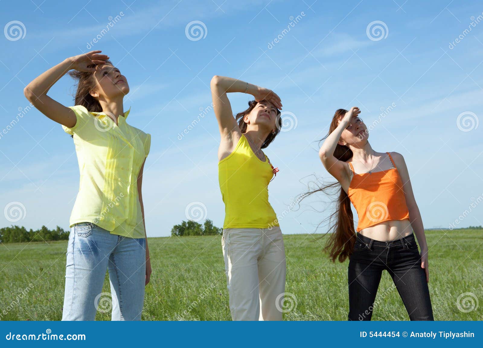 Three Girlfriend in Green Field Stock Photo - Image of green, girl: 5444454