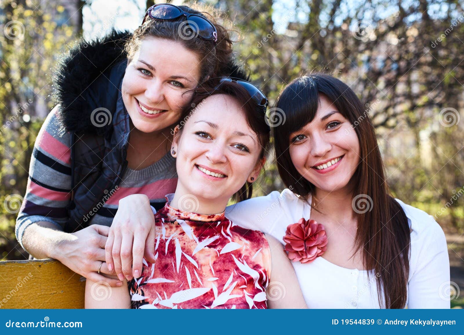 Three girlfriends stock image. Image of carefree, enjoyment - 19544839
