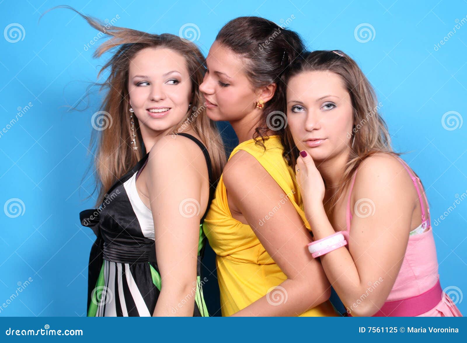 Three girls stock image. Image of green, happiness, acting - 7561125