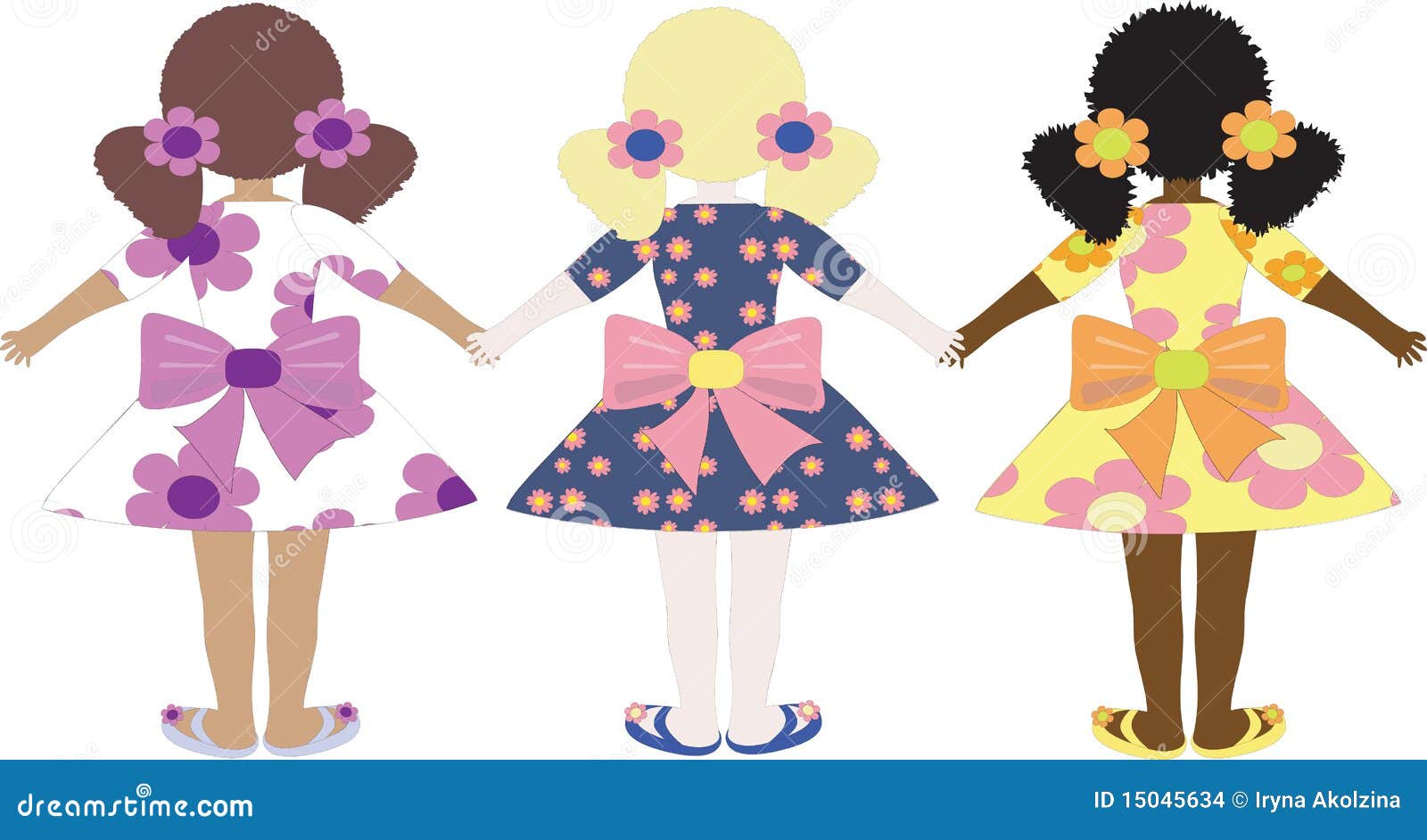 Three girls back. stock vector. Illustration of baby - 15045634