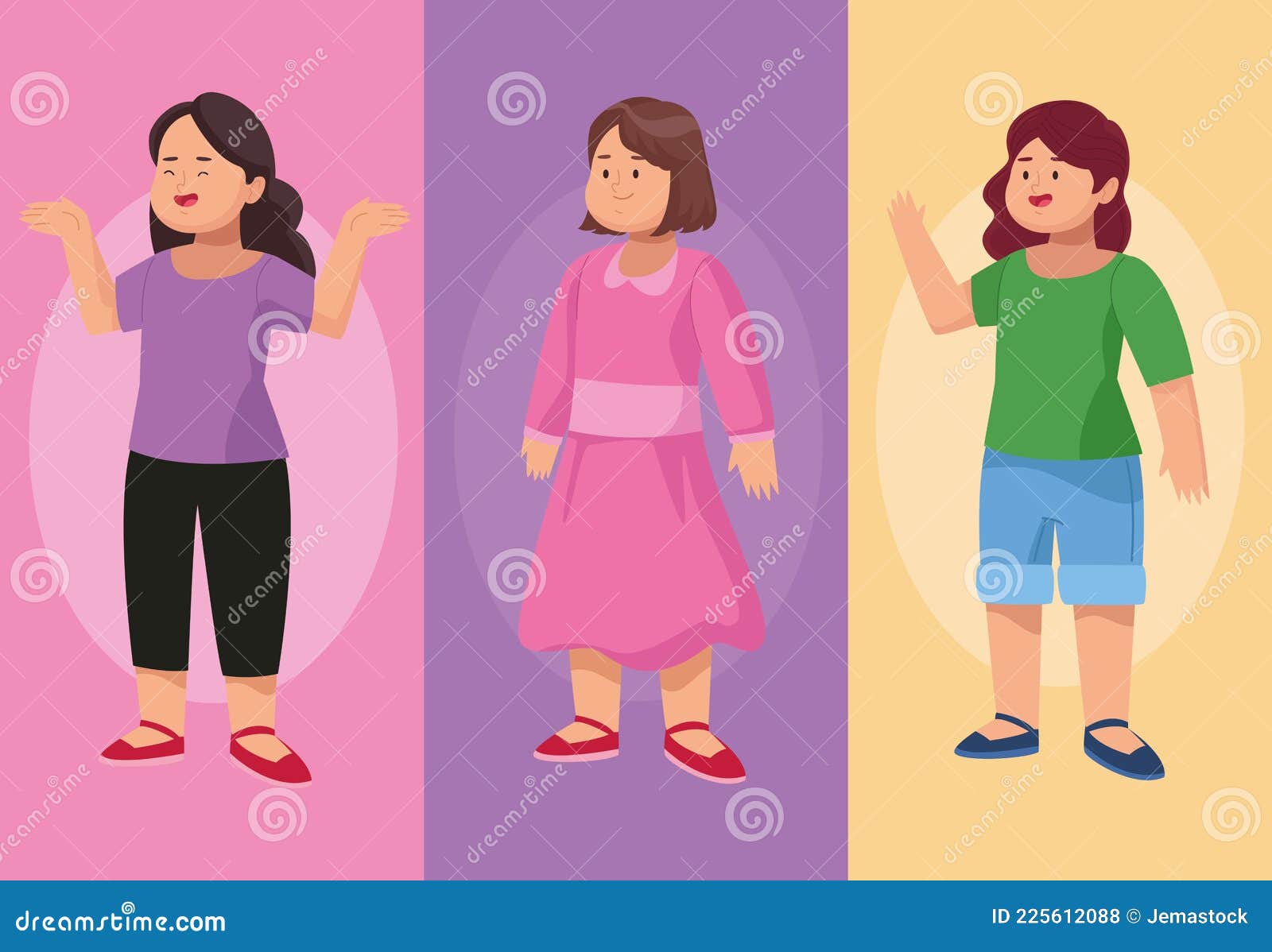 Three girls characters stock vector. Illustration of diverse - 225612088