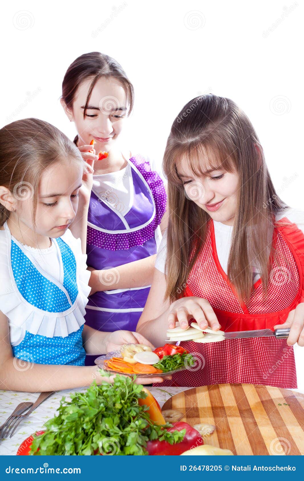 Three Girls of the Cook Prepare a Vegetarian Dish Stock Image - Image ...