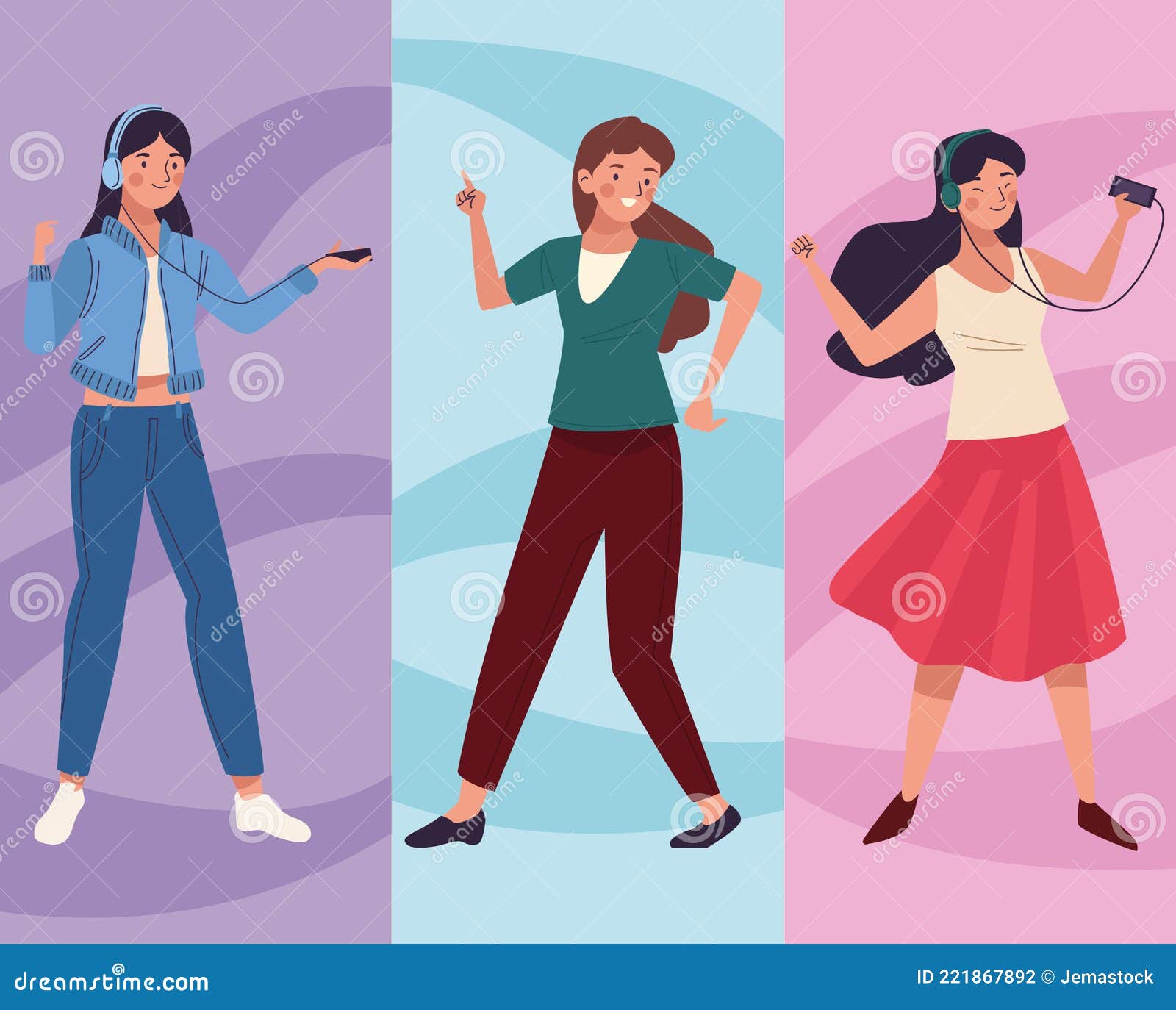 Three girls dancing stock vector. Illustration of music - 221867892