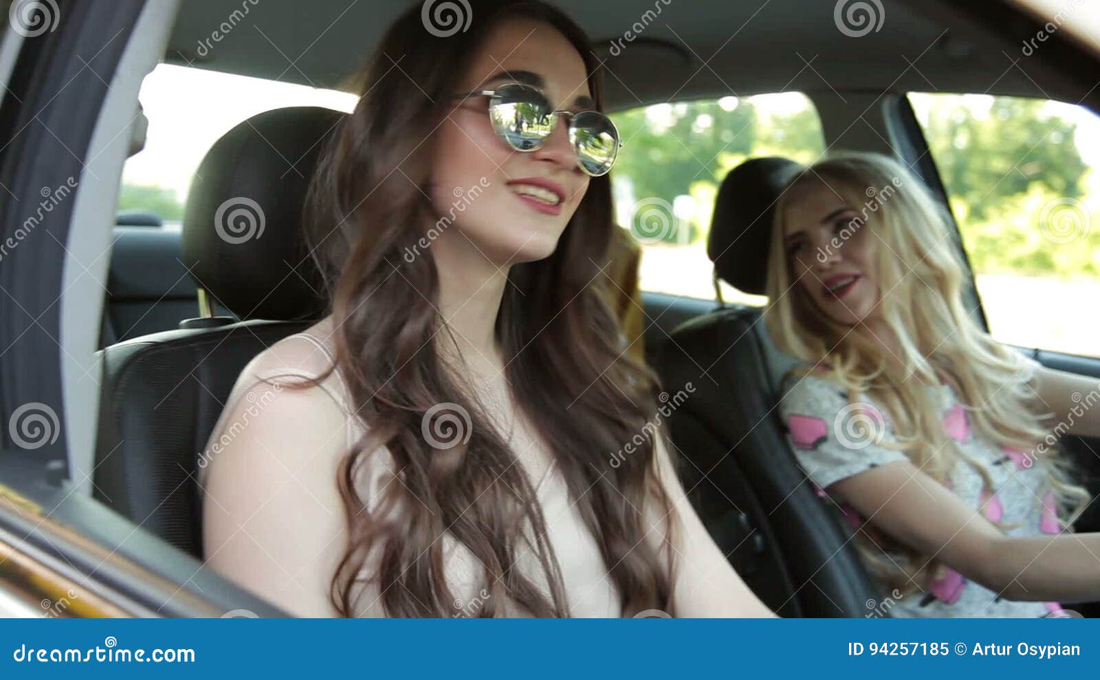 Three Girls Driving in a Convertible Car and Having Fun Stock Video ...