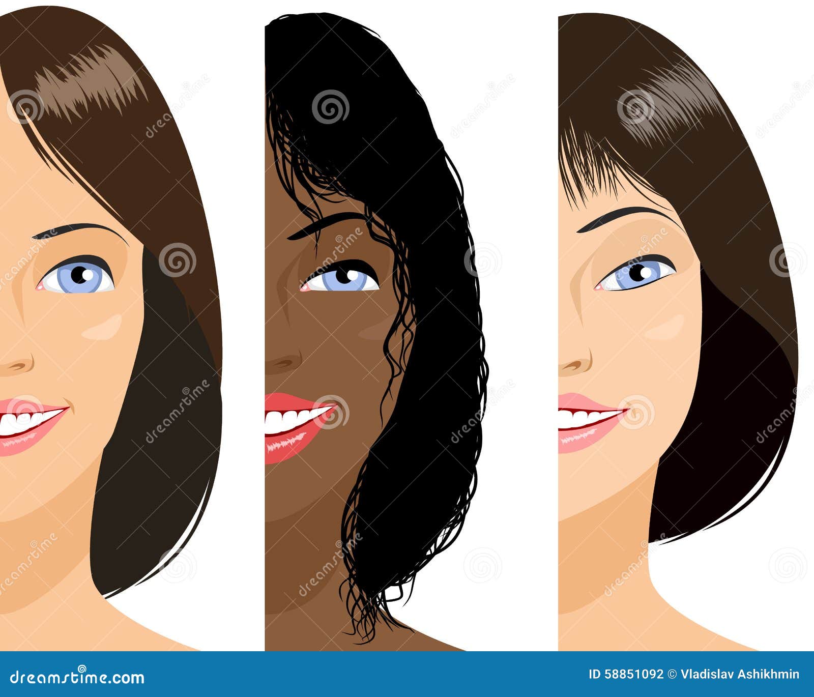 Three girls faces stock vector. Illustration of woman - 58851092
