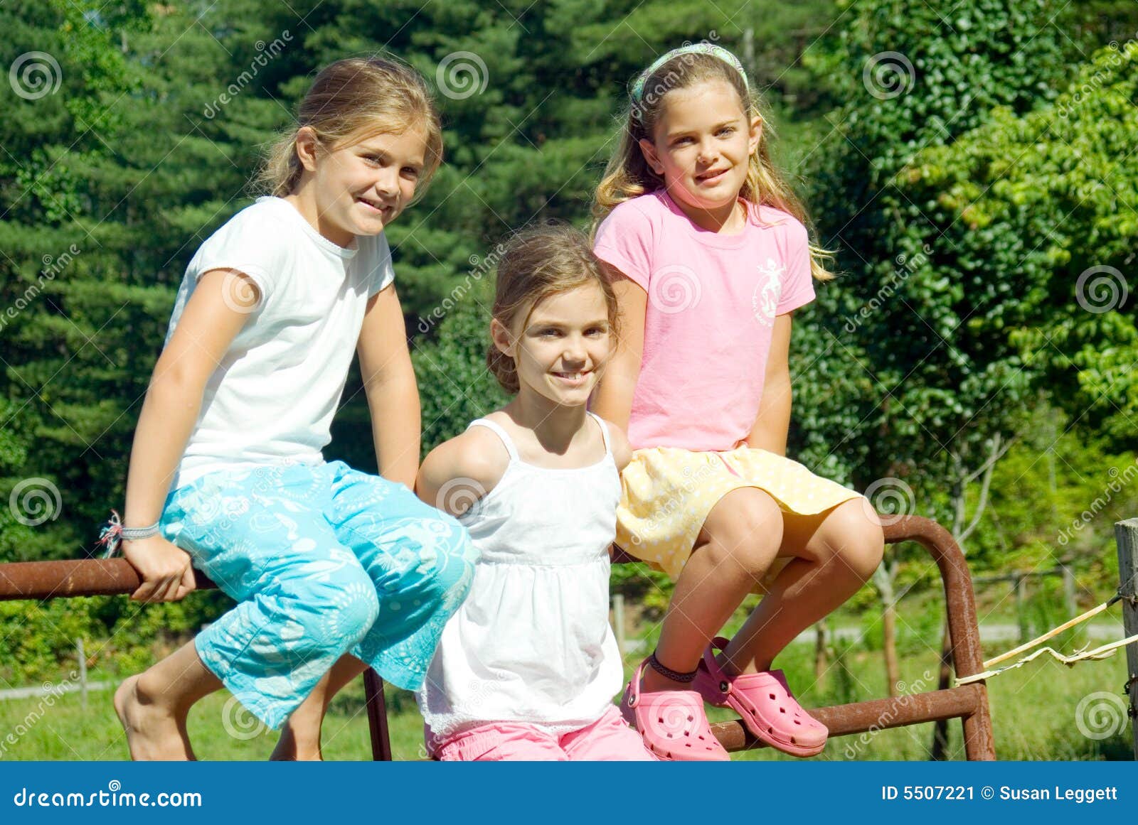 Three Girls on Fence/Triplets Stock Image - Image of happy, friends ...