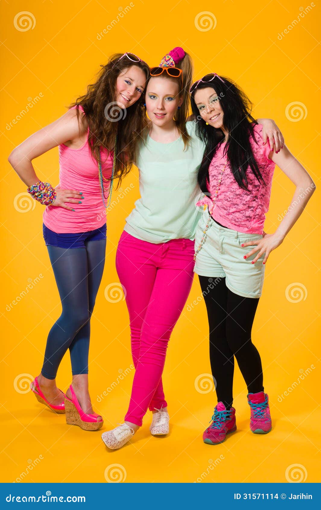 Three girls stock photo. Image of pink, leisure, beautiful - 31571114