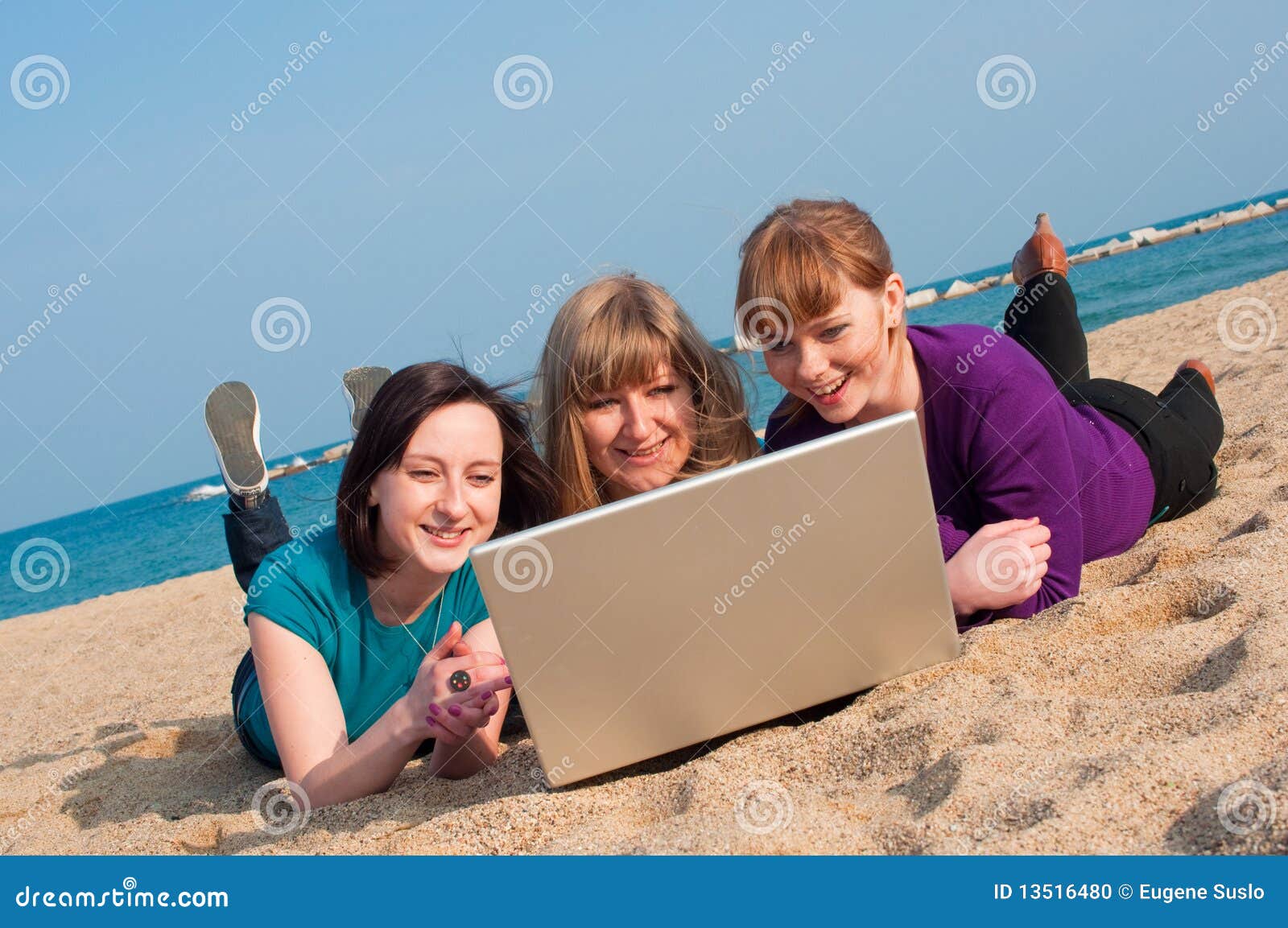 Three girls with a laptop stock photo. Image of lifestyles - 13516480