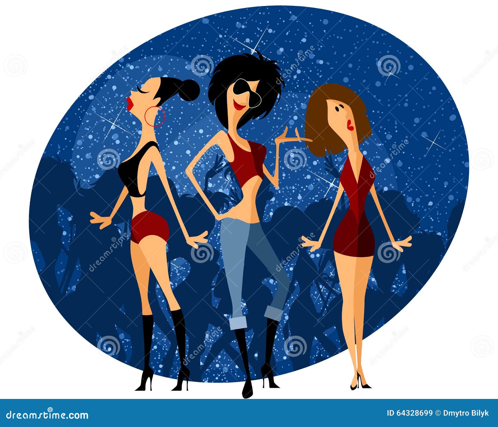 Three girls on party stock vector. Illustration of attractive - 64328699