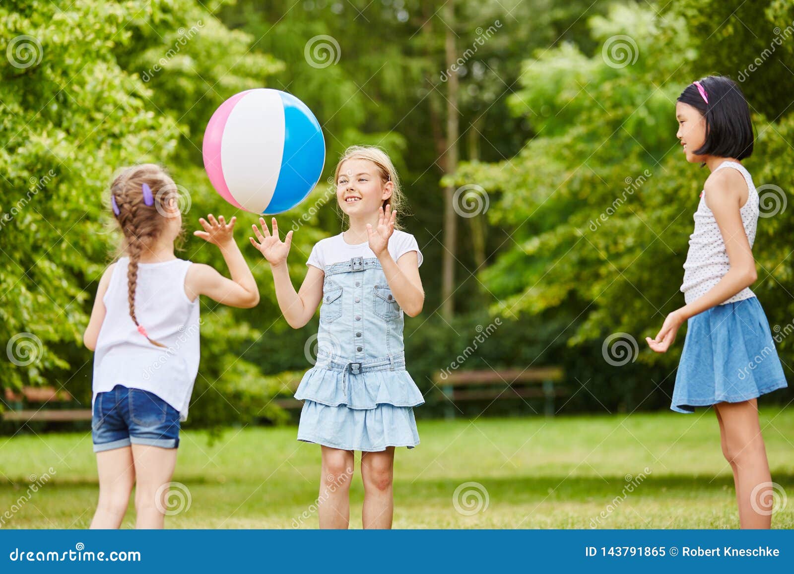 Three Girls Playing with Ball Stock Image - Image of play, friendship ...