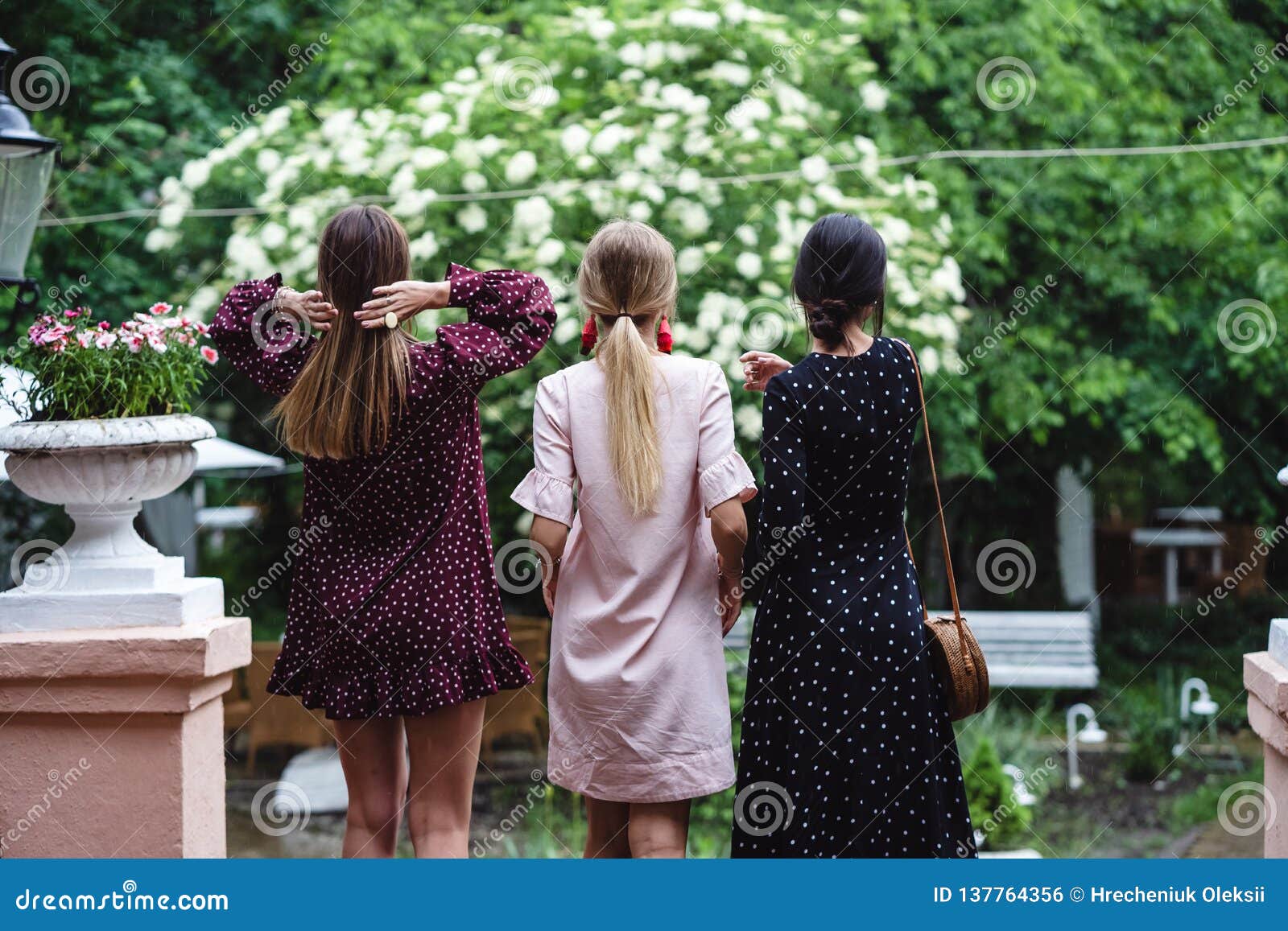 Three Girls Posing on Camera Stock Photo - Image of vacation, dress ...