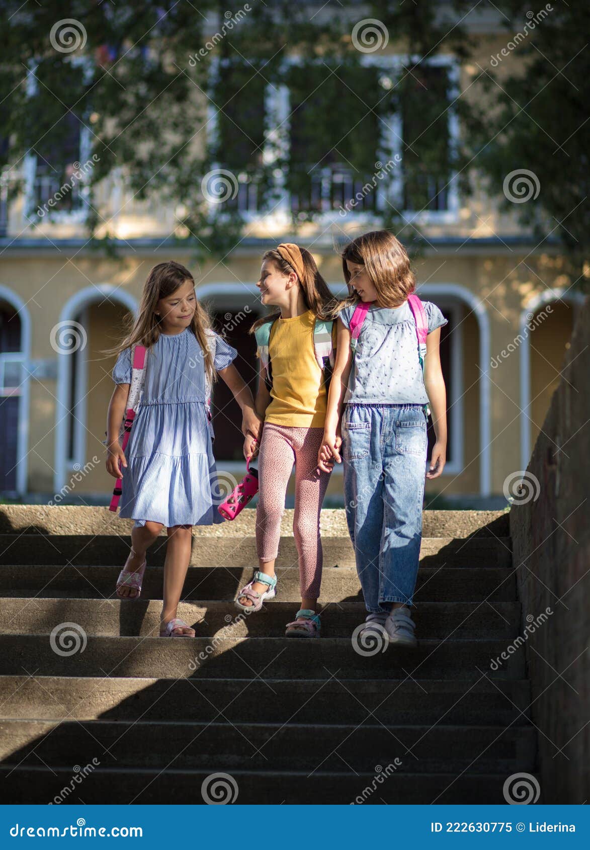The Three Girls Return from School Together Stock Image - Image of ...