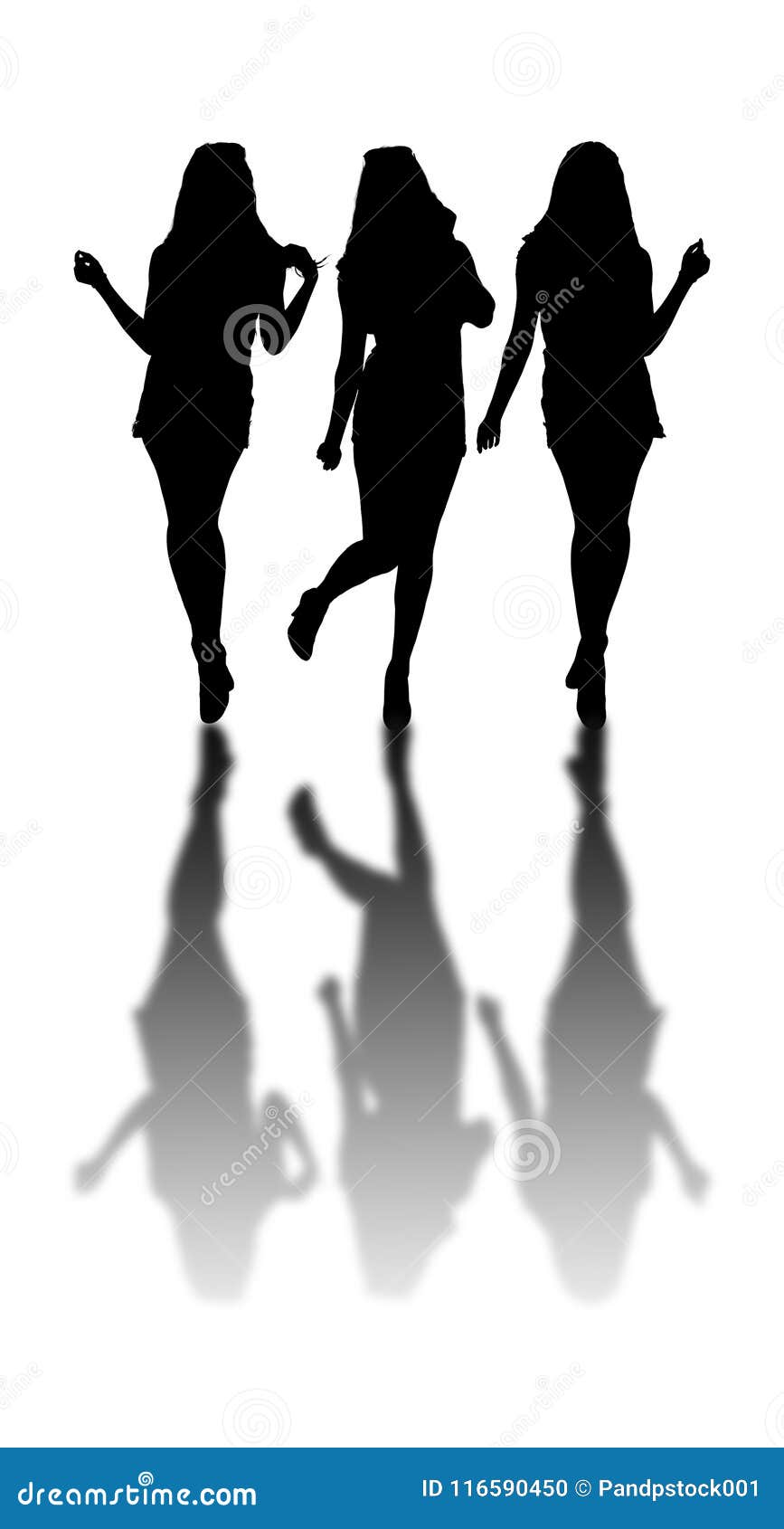 Three Girls with Shadow Reflex on Ground. Stock Illustration ...