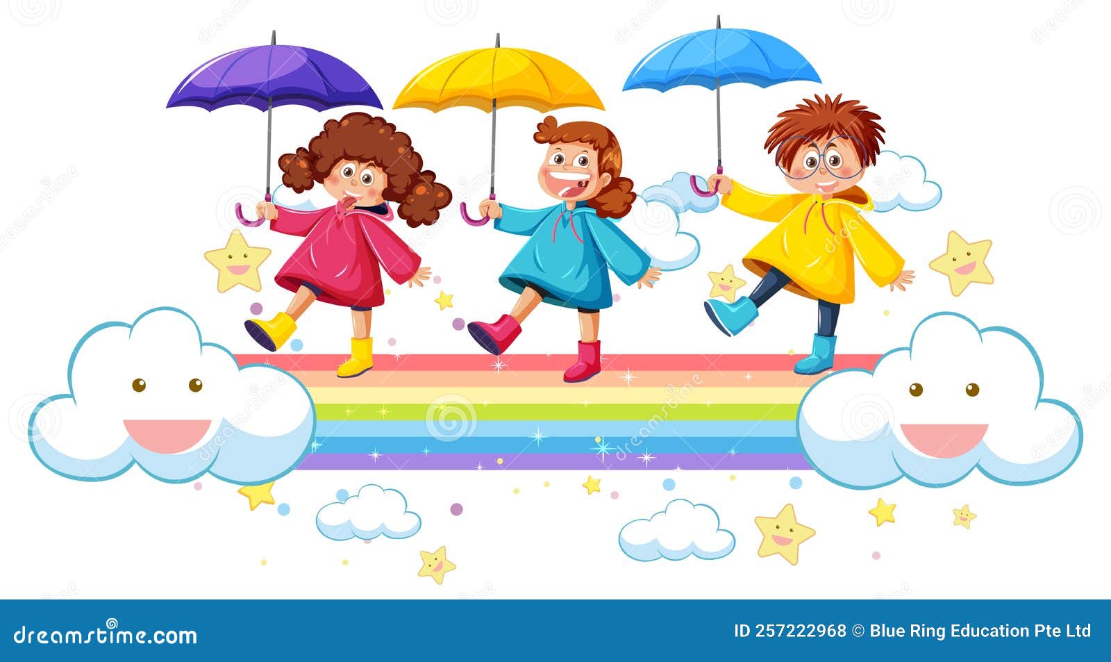 Three Girls Standing on Rainbow Stock Vector - Illustration of child ...