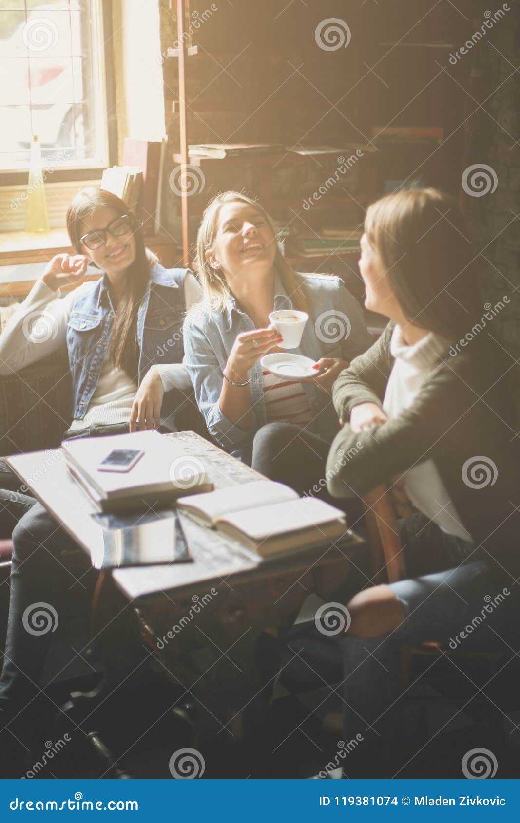 Three Girls Student Having Pause after Learning. Stock Photo - Image of ...