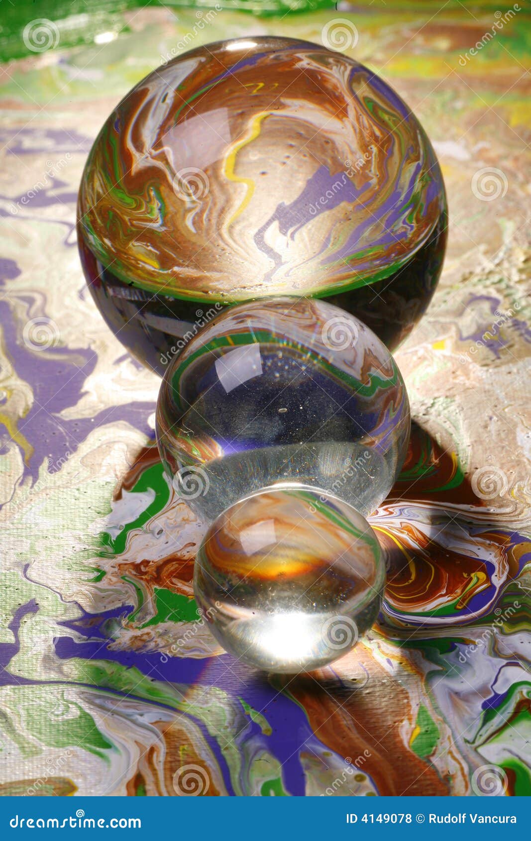 Three glass balls abstract stock photo. Image of colourful - 4149078