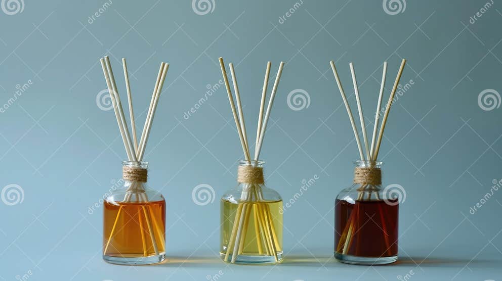 Three Glass Bottles with Sticks Inserted Inside Stock Image - Image of ...