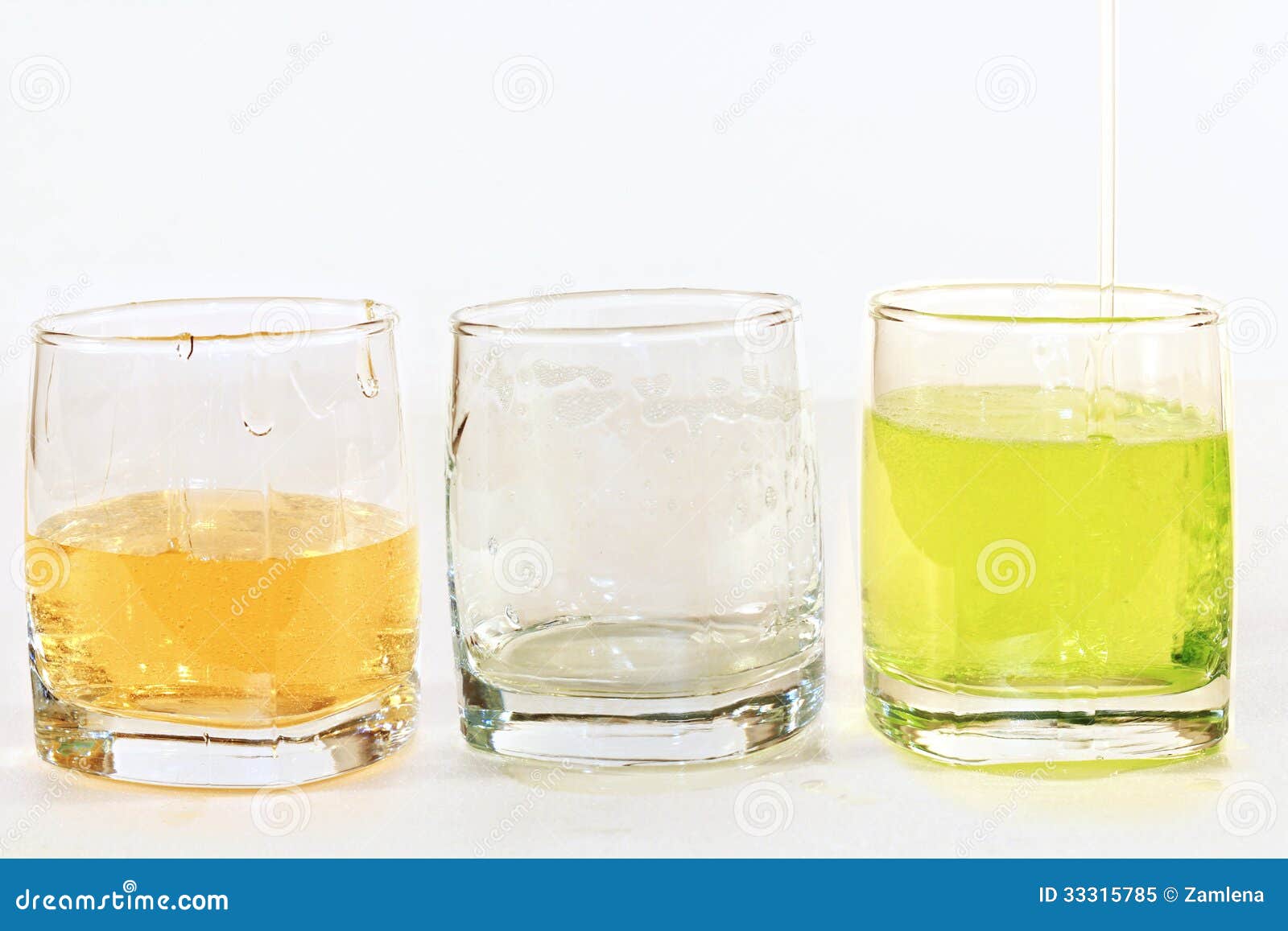 Three Glass Cups Withgreen Liquid On A White Background Stock Image ...