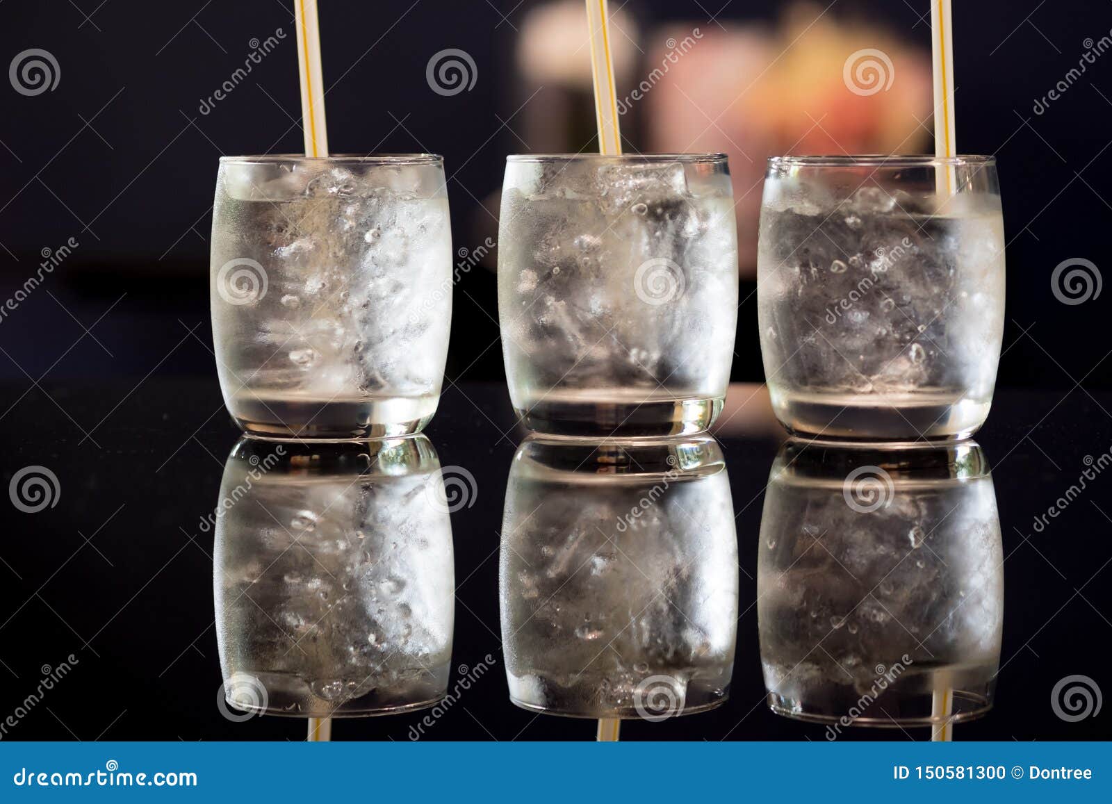 Three Glass of Drinking Ice Water with Ice Cube. Ice Water Drinking ...