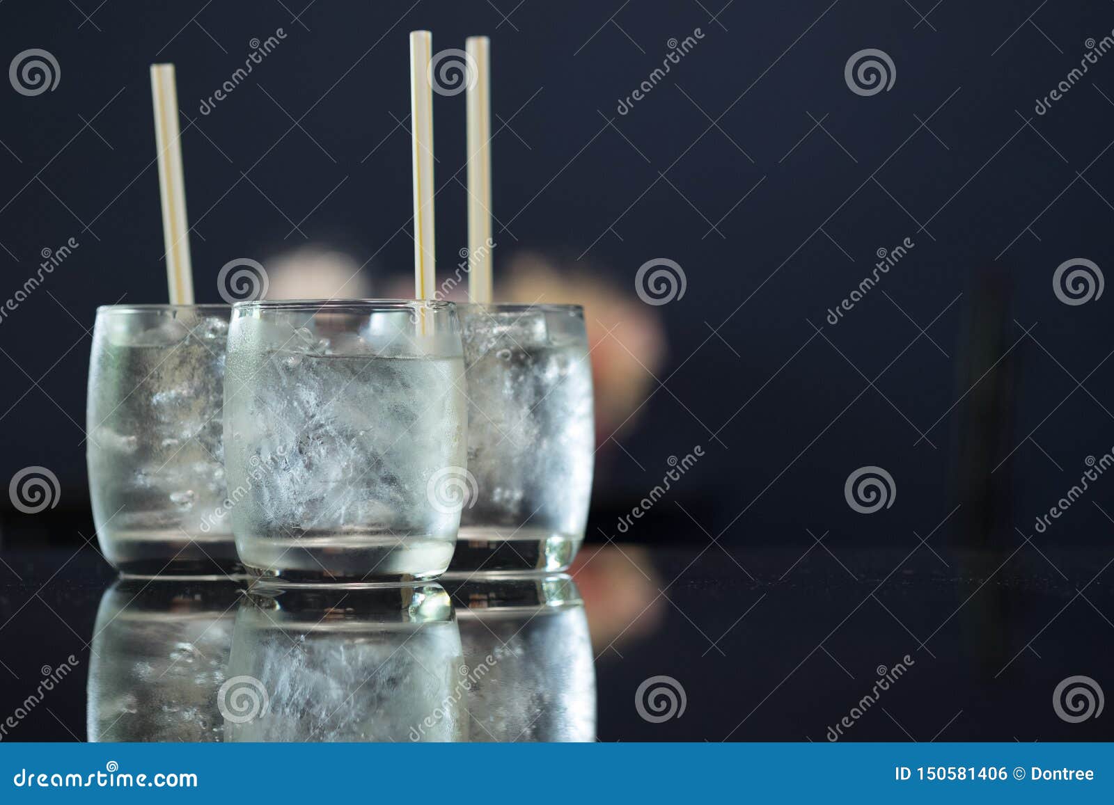 Three Glass of Drinking Ice Water with Ice Cube. Ice Water Drinking ...