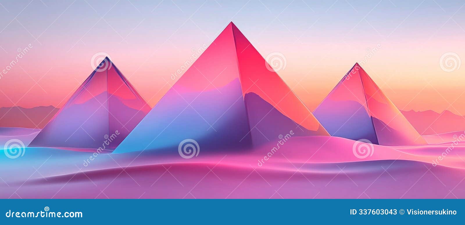 Three Glass Pyramids on a Pink and Purple Landscape Stock Illustration ...