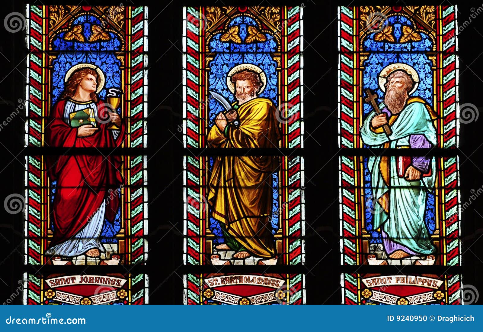 Three Glass Stained Windows in Church Stock Photo - Image of ...
