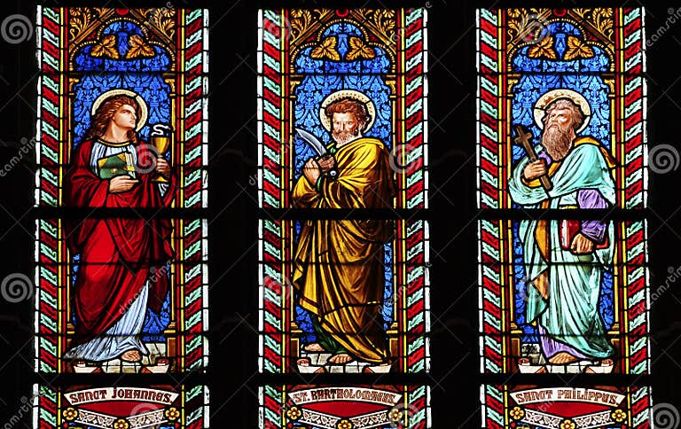 Three Glass Stained Windows in Church Stock Photo - Image of ...