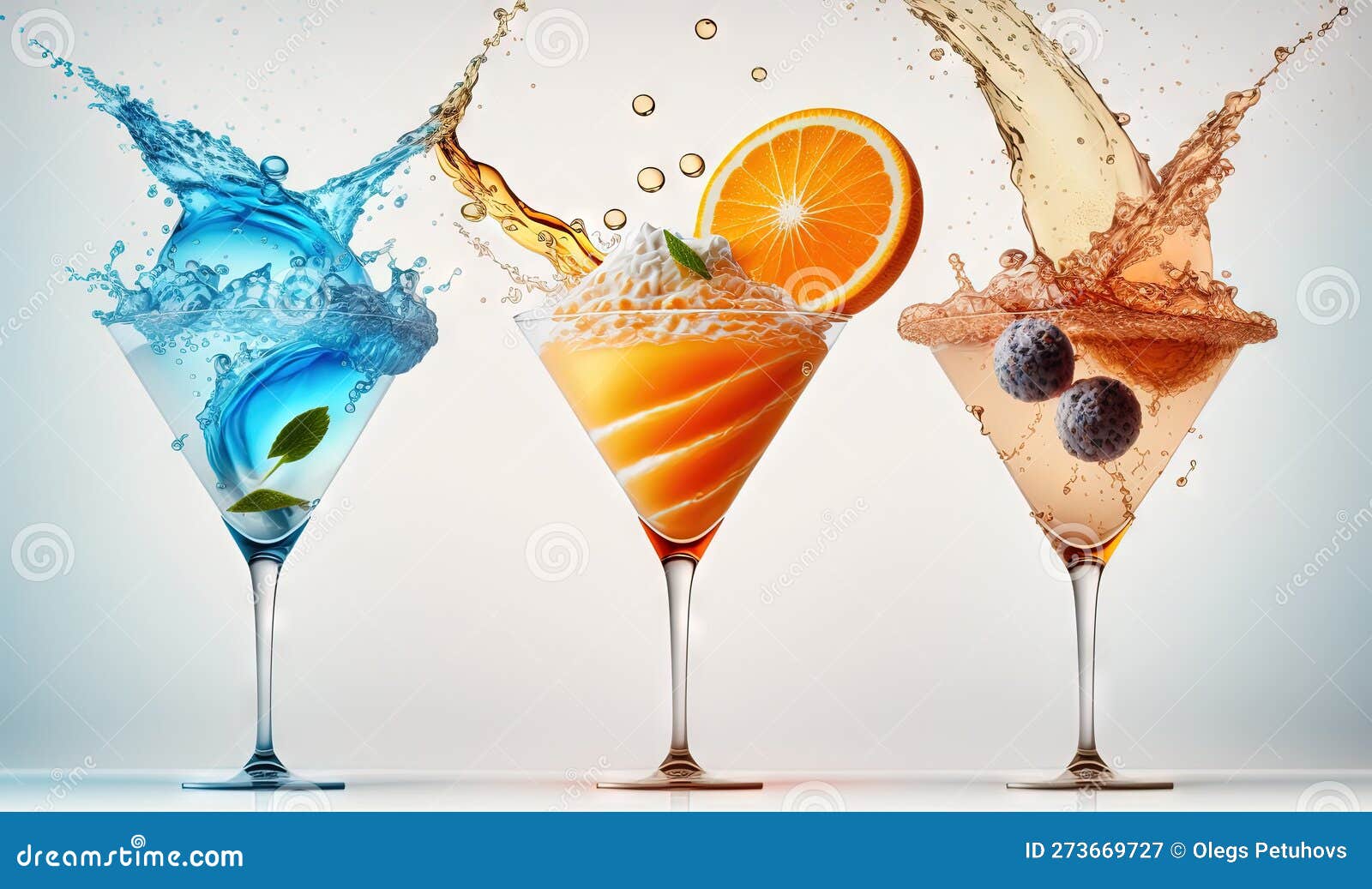 Three Glasses of Different Kinds of Drinks with Splashing Water Stock ...