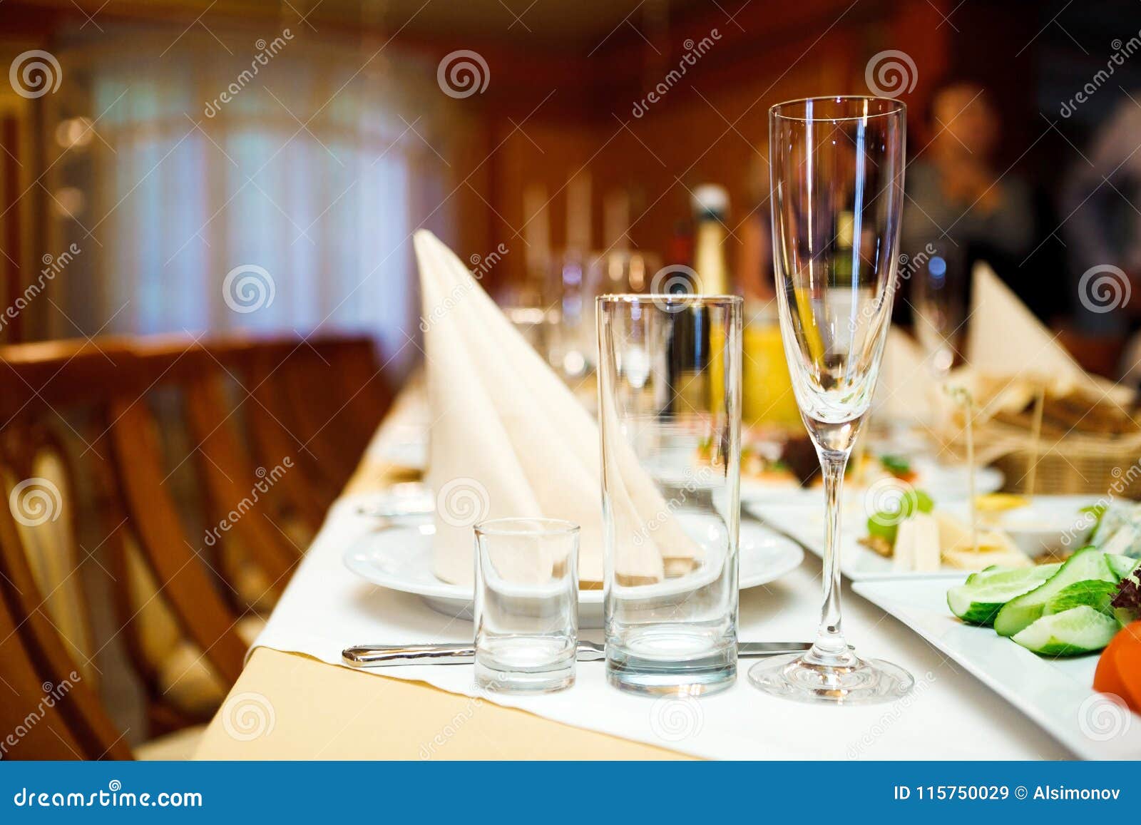 Three Glasses on a Festive Table. Serving at the Party. Soft Focus ...