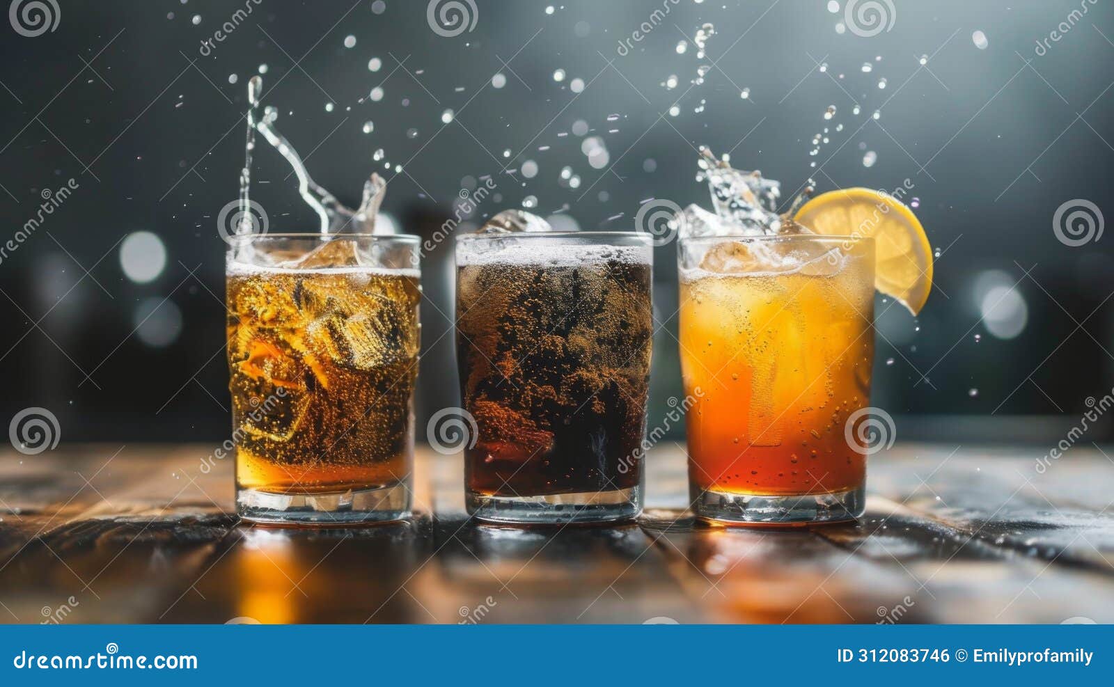 Three Glasses Filled with Different Drinks Stock Photo - Image of ...