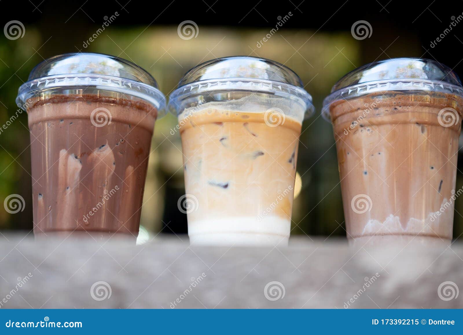 Three Glasses of Iced Coffee Drinks on Table Stock Image - Image of ...