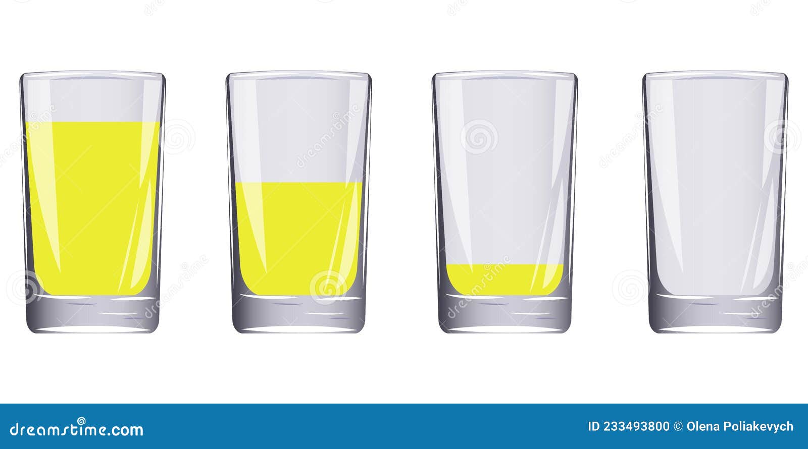 Three Glasses of Lemonade. a Full, Half-empty, Empty Glass. Drinks in ...
