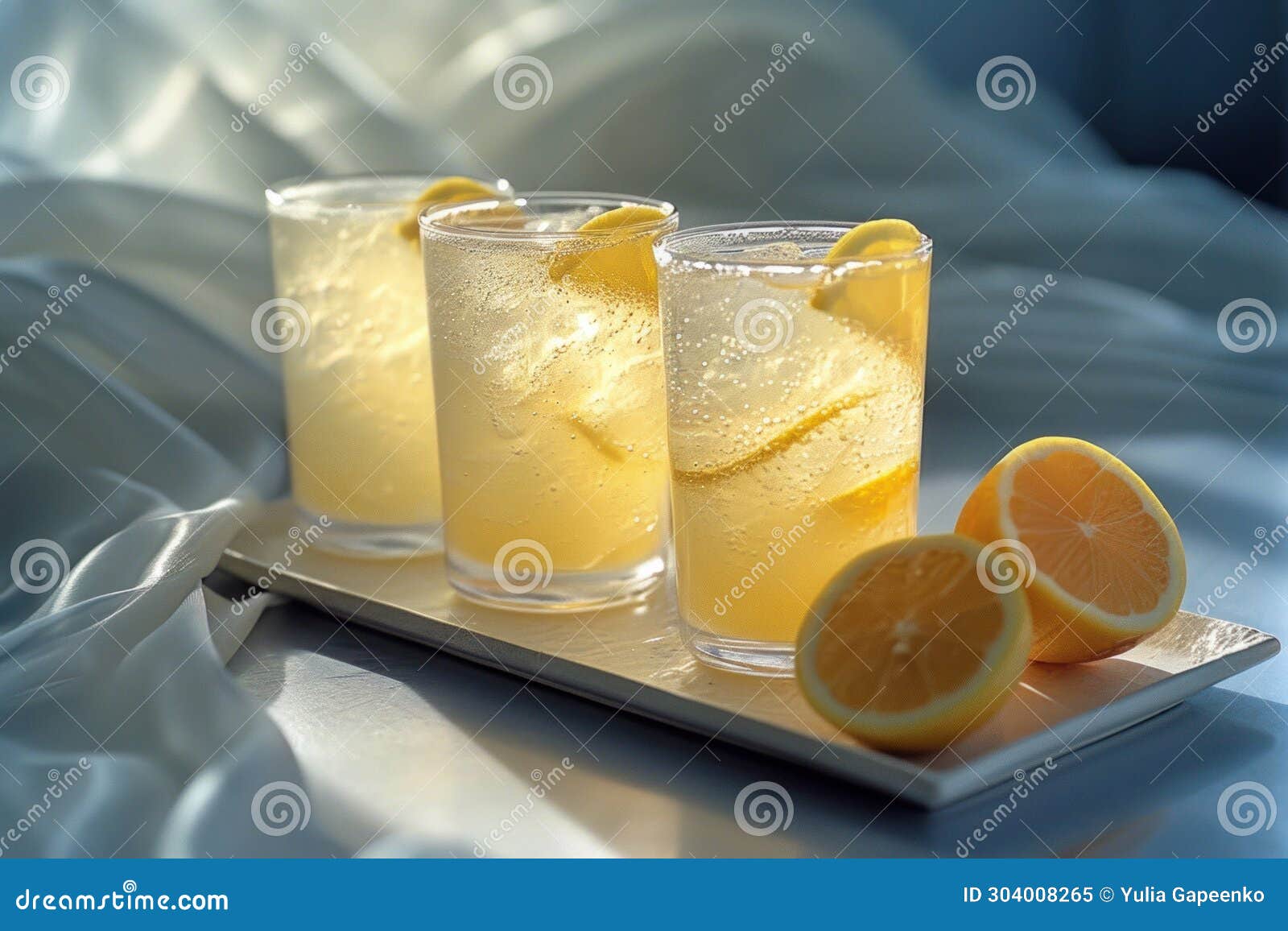 Three Glasses of Lemonade Sitting on a White Tray Stock Image - Image ...