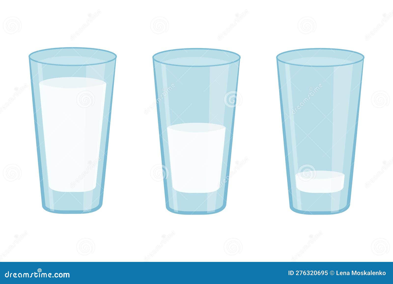 Three Glasses of Milk: Empty, Half Full and Full. Cartoon Illustration ...