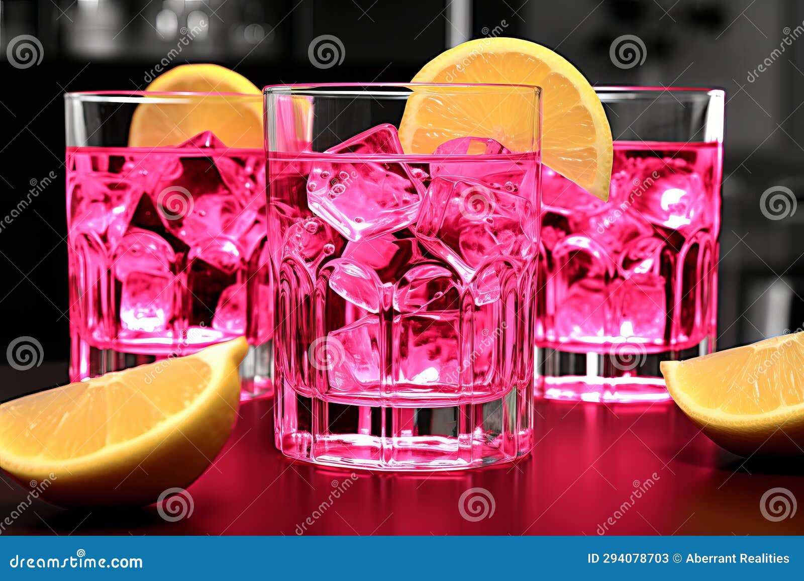 Three Glasses of Pink Drink with Lemon Slices Stock Illustration ...