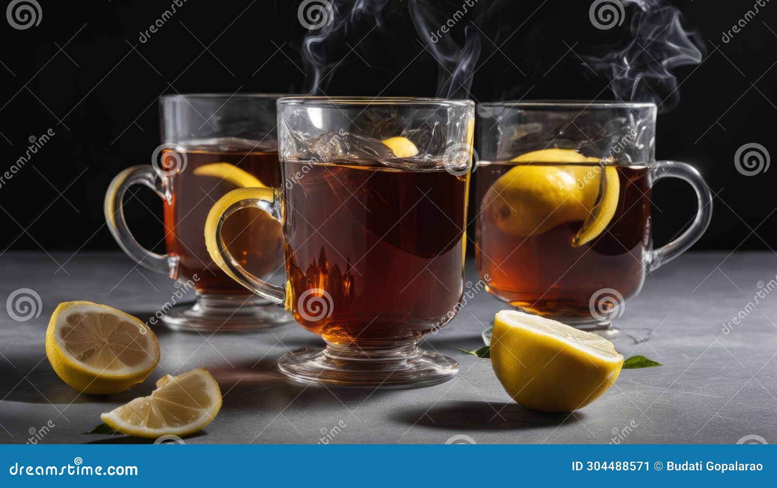 Three Glasses of Tea with Lemon Slices Floating in Them Stock ...