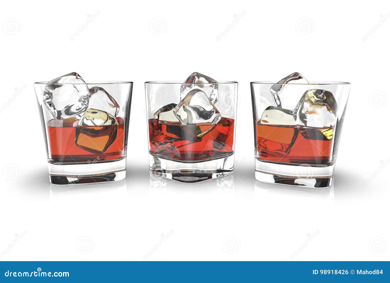 Three Glasses Of Whiskey With Ice Cubes Isolated On A White Background ... Three Glasses Of Whiskey With Ice Cubes Isolated On A White Background ...