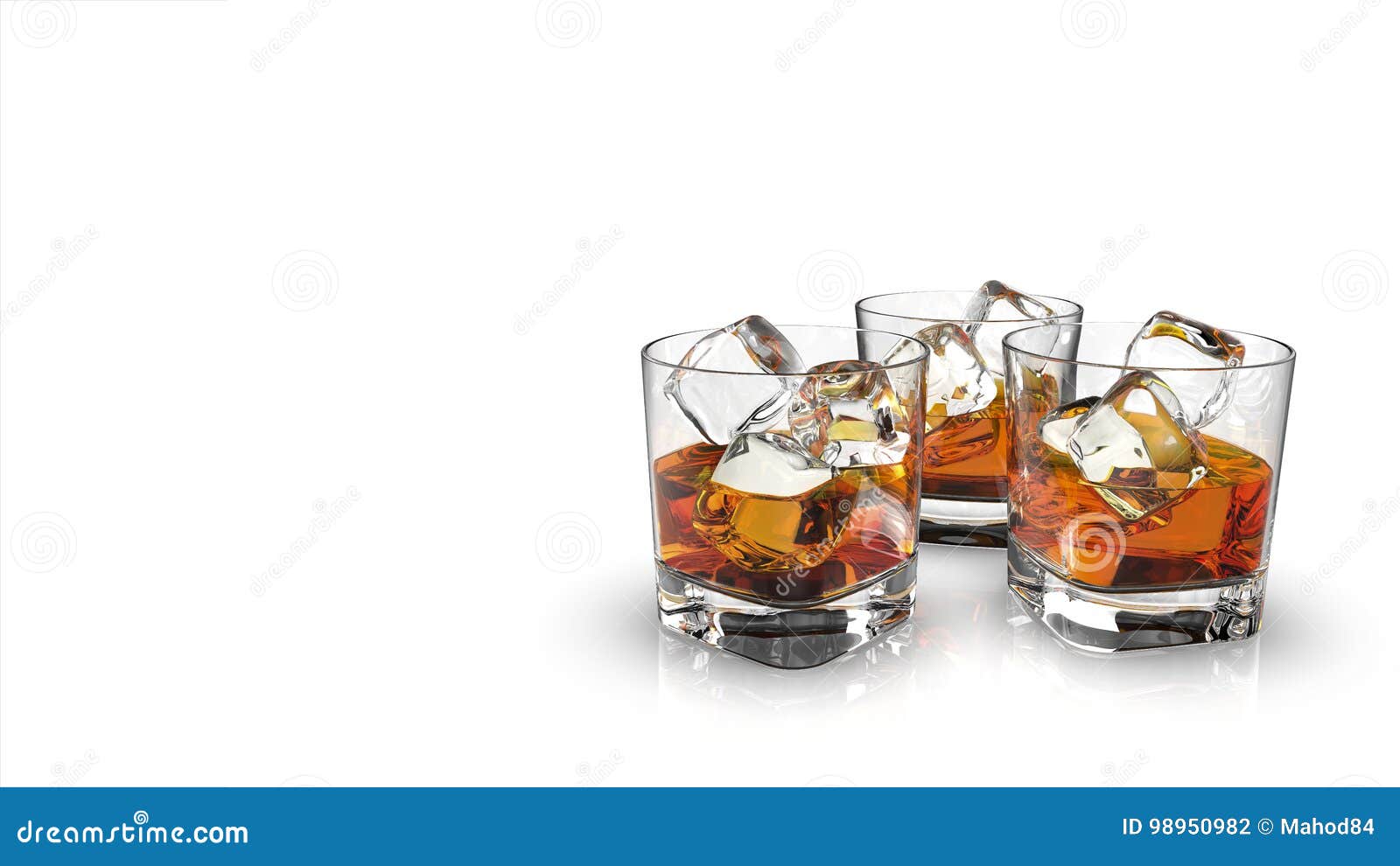 Three Glasses Of Whiskey With Ice Cubes Isolated On A White Background ... Three Glasses Of Whiskey With Ice Cubes Isolated On A White Background ...
