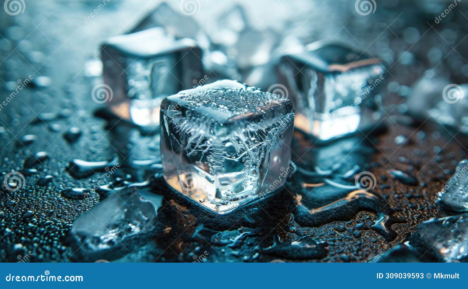 Three Glistening Ice Cubes on a Moist Surface Stock Image - Image of ...