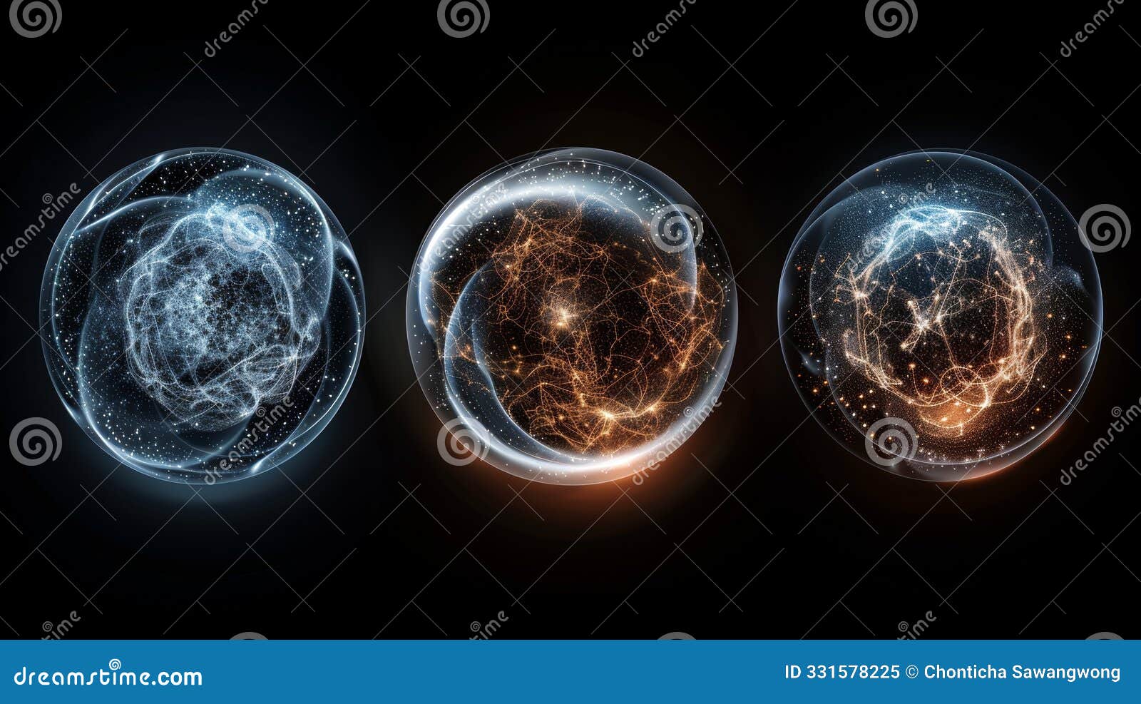 Three Glowing, Interconnected Spheres with Abstract, Vibrant Patterns ...