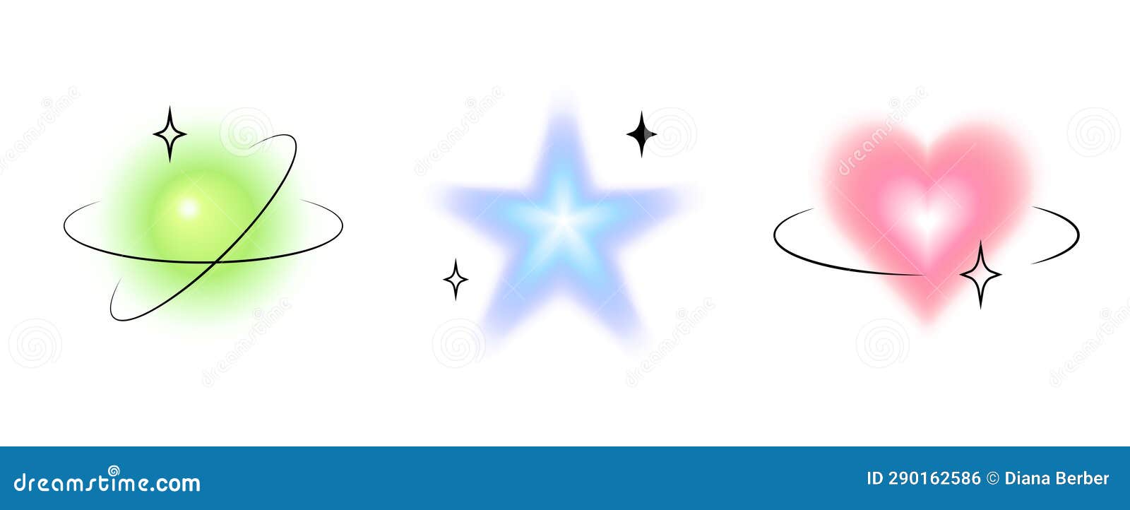 Three Glowing Vector Blurred Shapes in Y2k Aesthetics Design, Retro ...