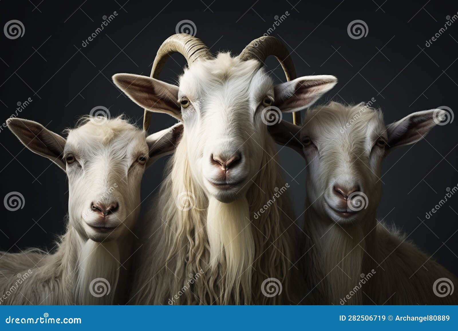 Three Goats on a Dark Background. Generative AI Stock Image - Image of ...