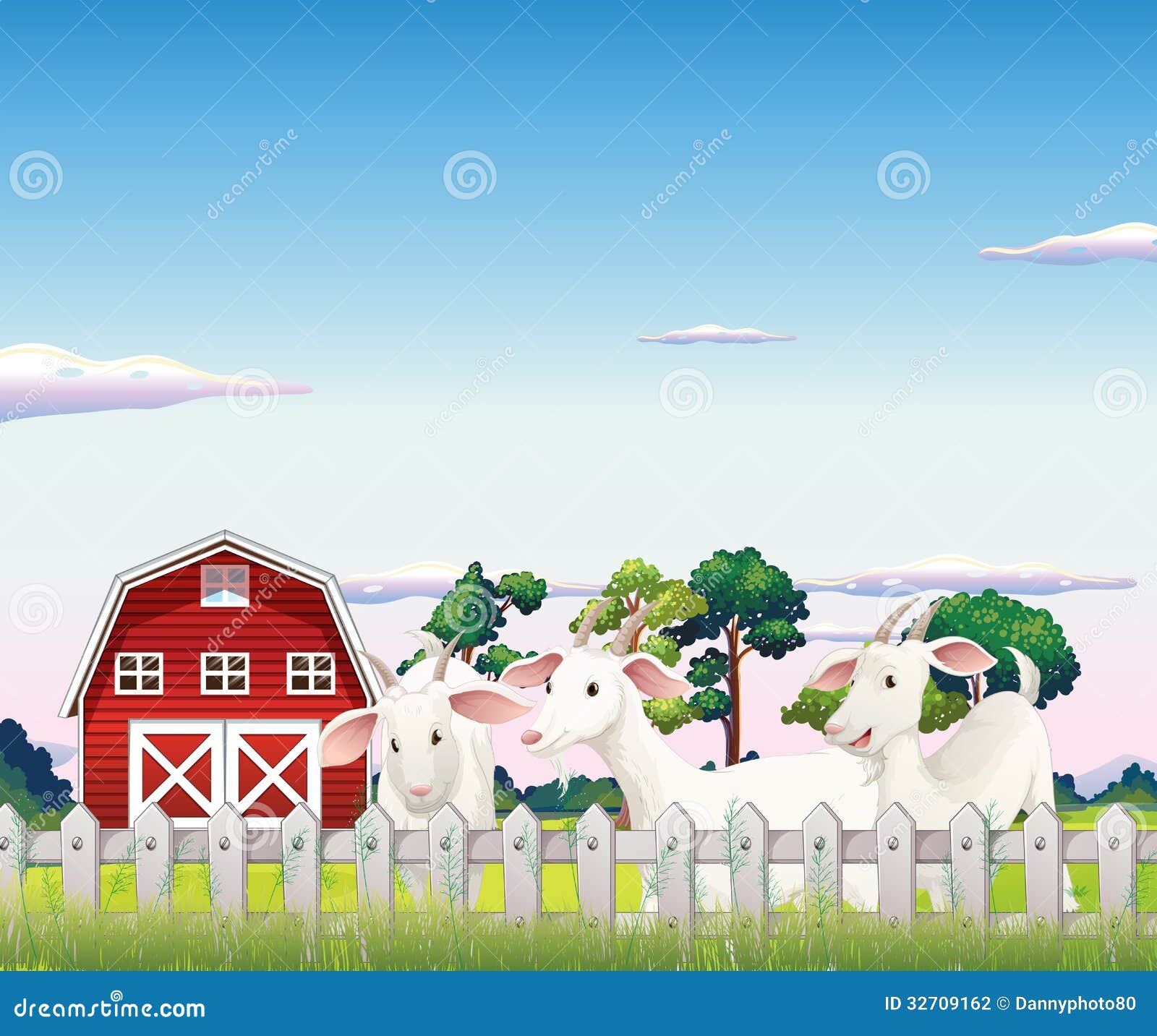 Three Goats Inside the Fence at the Farm Stock Vector - Illustration of ...