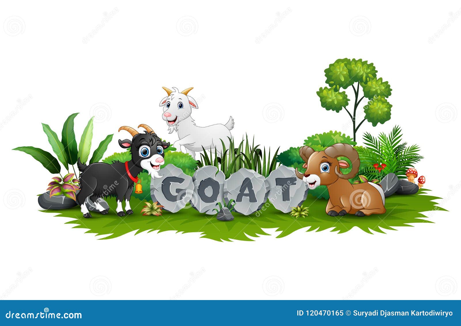 Three Goats is Playing in the Garden Stock Vector - Illustration of ...