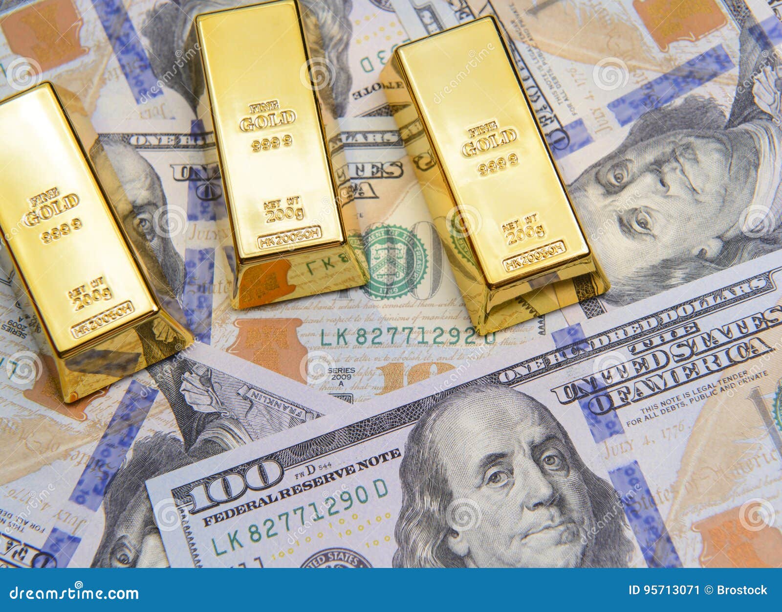 Three Gold Bar with New American Hundred Dollar Bills Stock Image ...