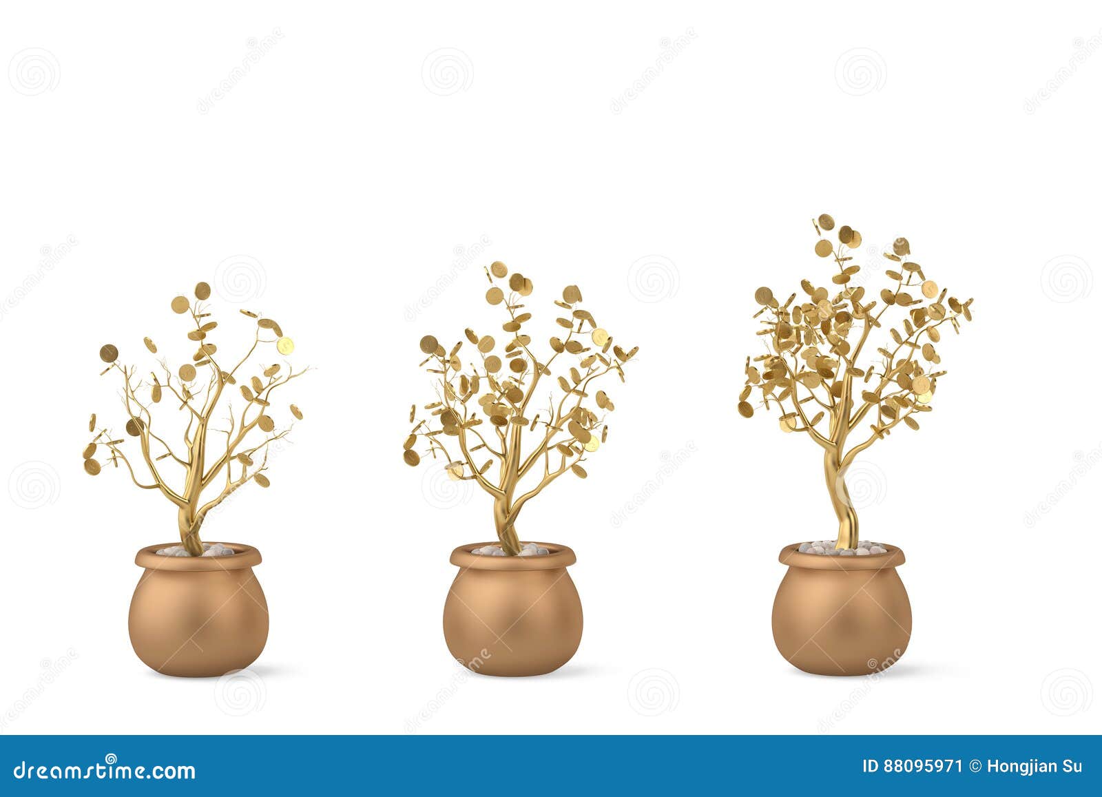 Three Gold Coins Tree.3D Illustration. Stock Illustration ...