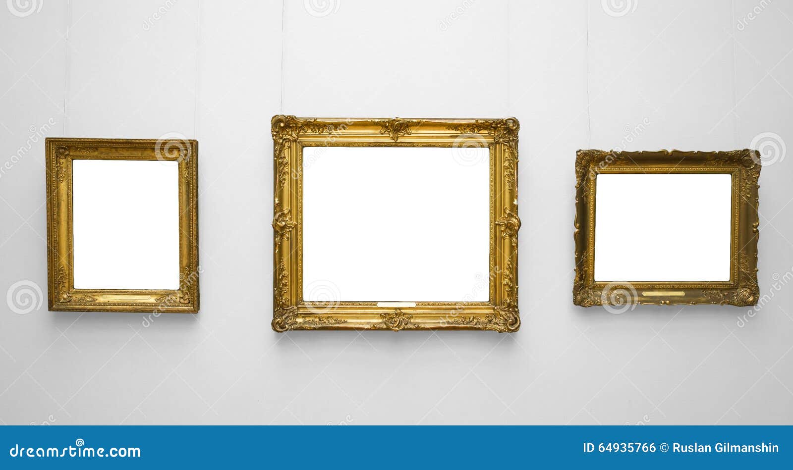 Three Gold Empty Frame on White Wall Stock Photo - Image of object ...