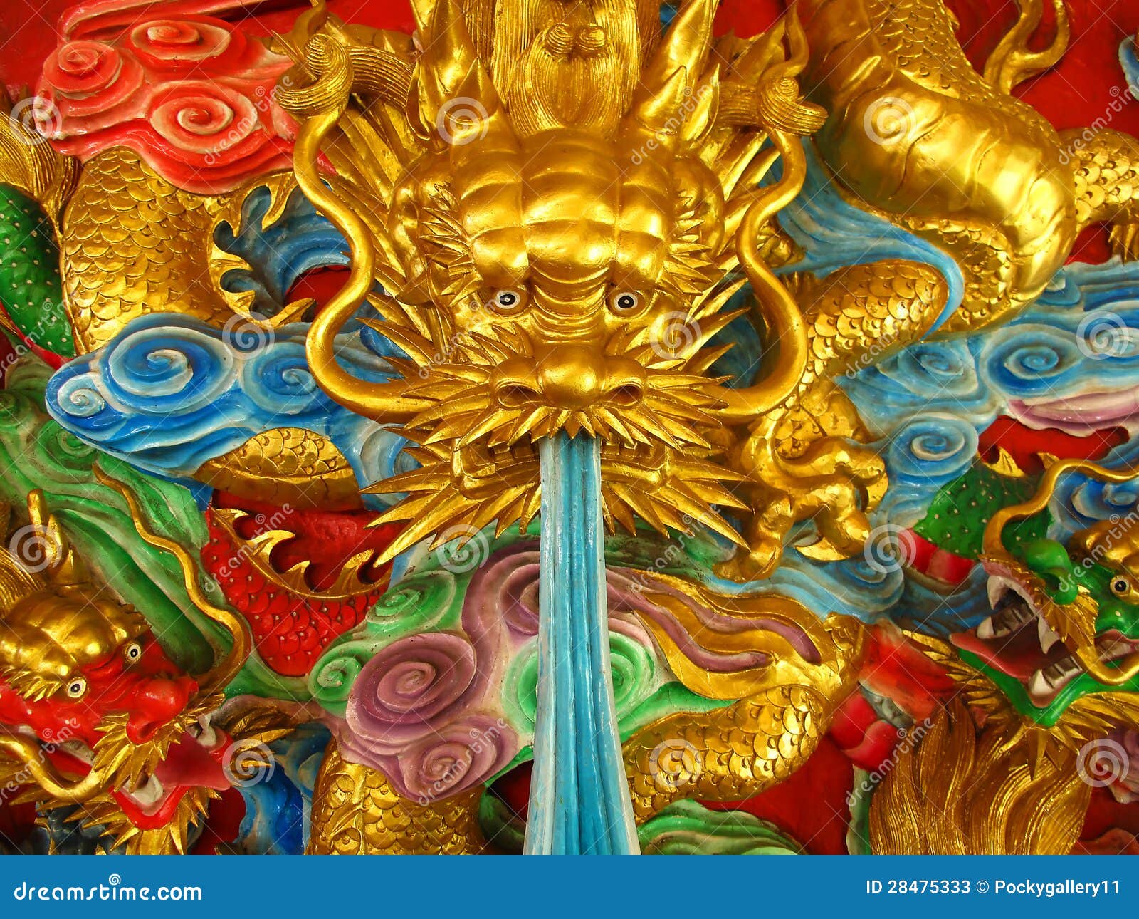 Three Gold Green and Red Chinese Dragon Stock Image - Image of history ...