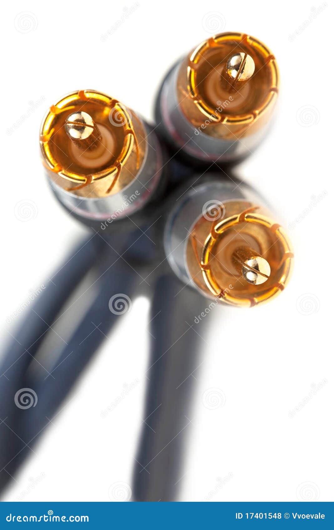 Three gold plugs close-up stock photo. Image of cable - 17401548